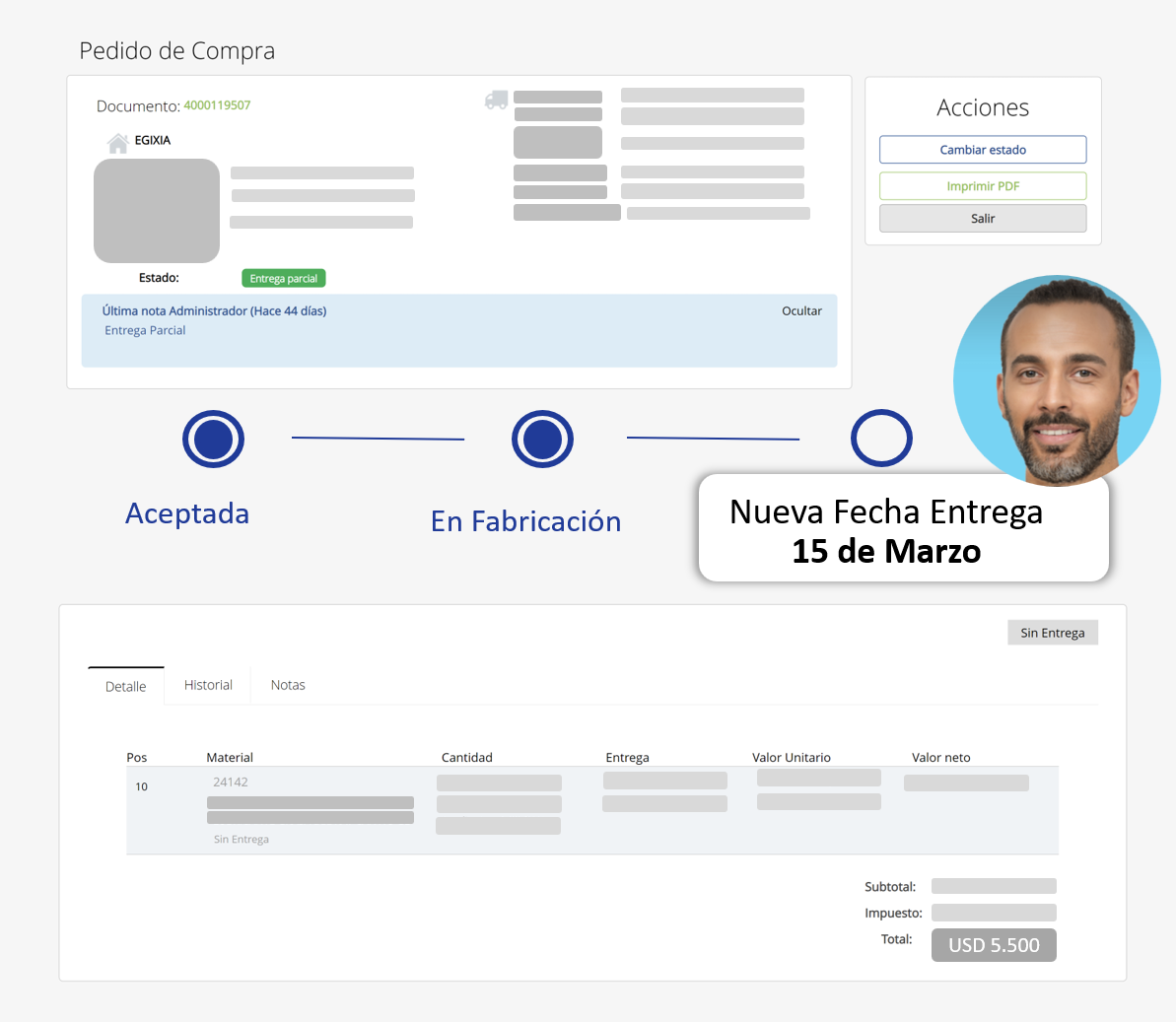 Seguimiento órdenes de compra - EGIXIA Software de Gestión de Compras y Proveedores